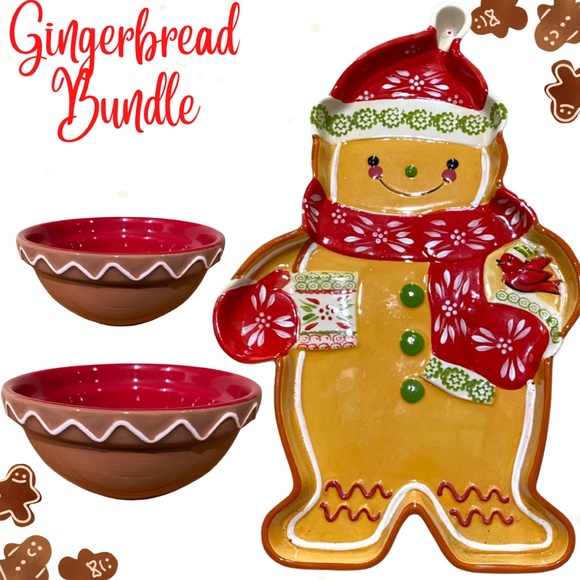 Temptations | Holiday | Gingerbread Man Serving Tray And Bowls | Poshmark